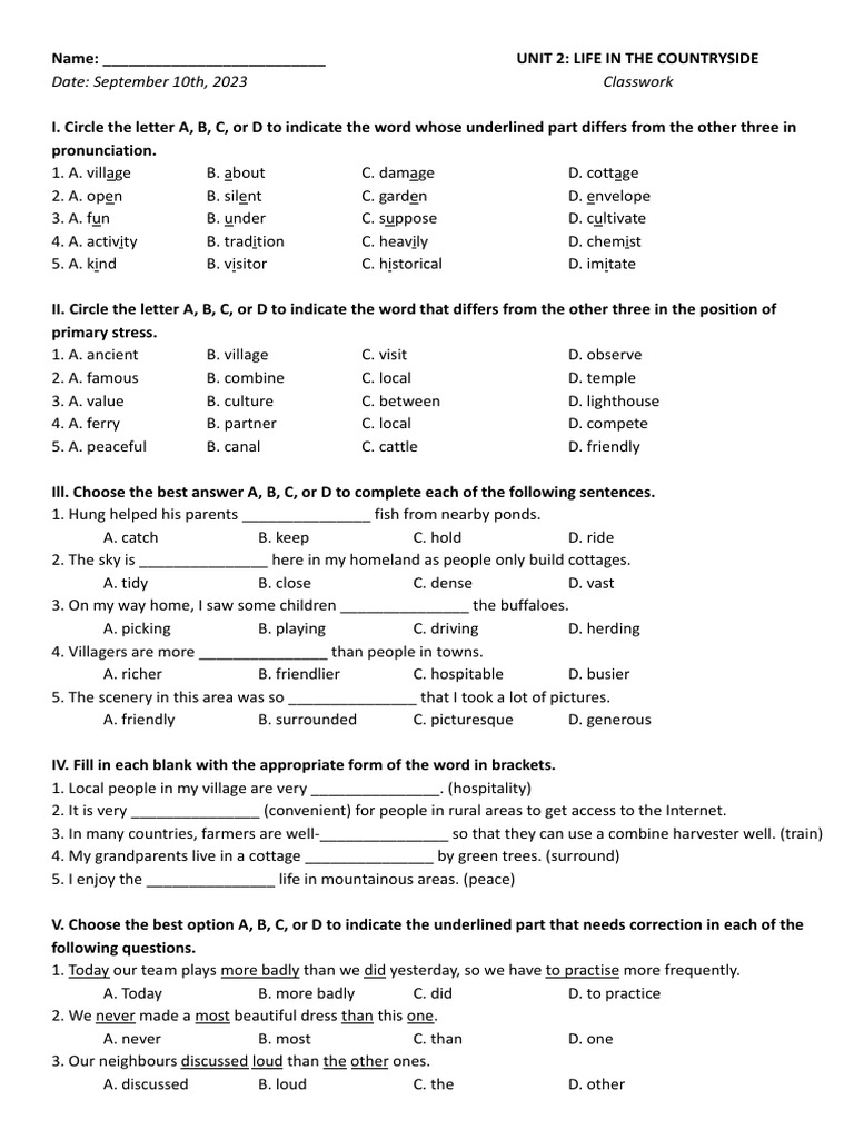 Countryside Life: Vocabulary and Exercises | PDF