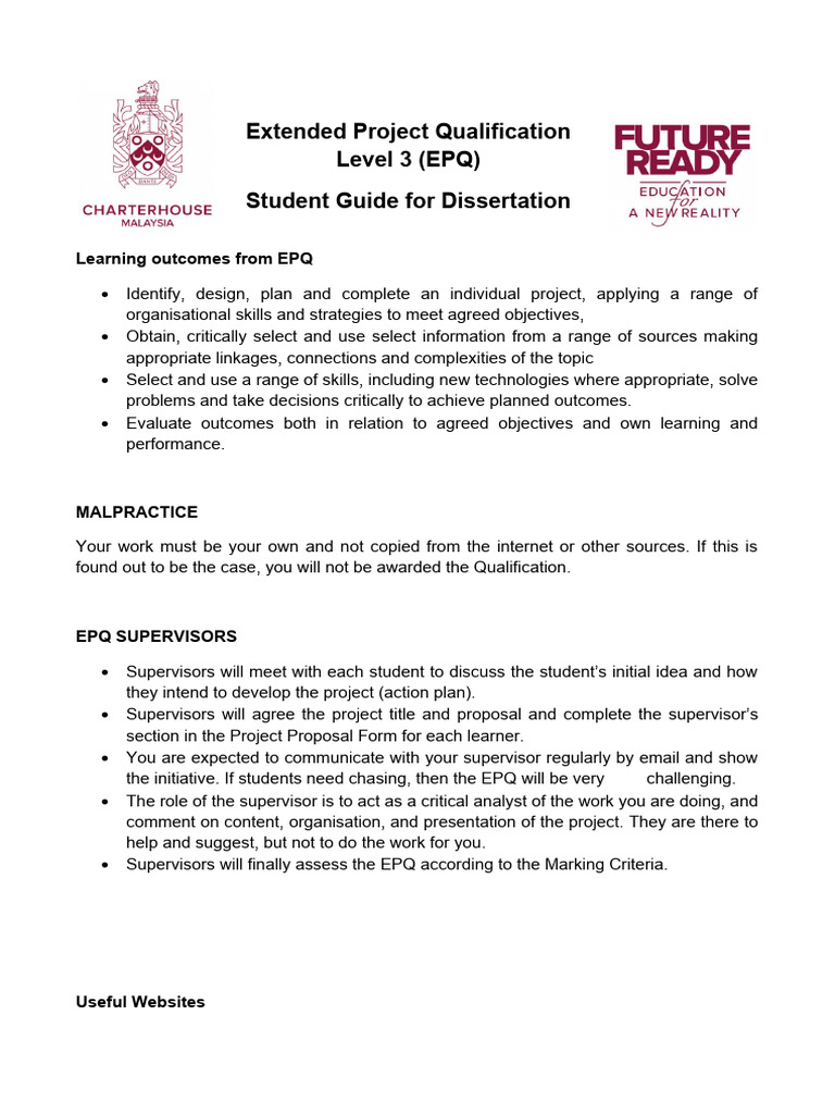 EPQ Student Guidance | PDF | Evaluation | Information