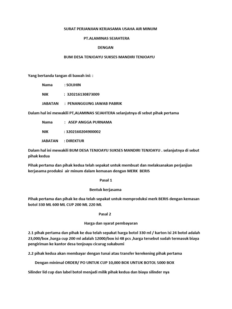 Surat Perjanjian Kerjasama Maklon Pdf
