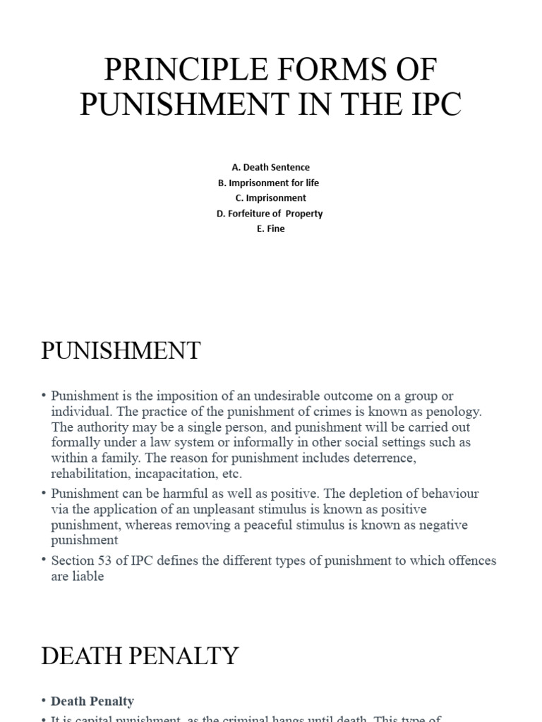 Principle Forms of Punishment in IPC Unit II | PDF | Punishments | Life Imprisonment