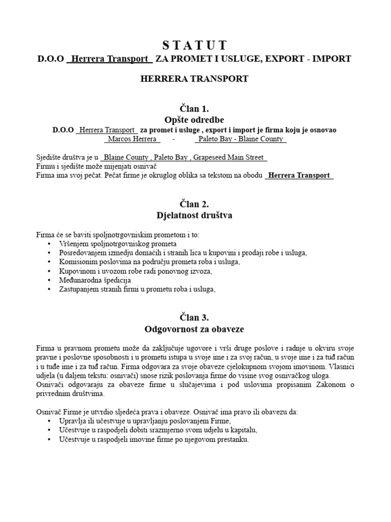 Statut I Princip Rada | PDF