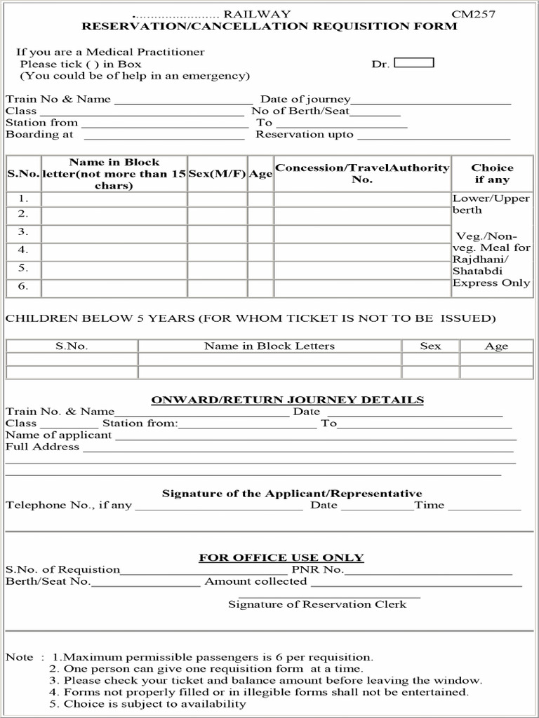 Railway Reservation Form | PDF