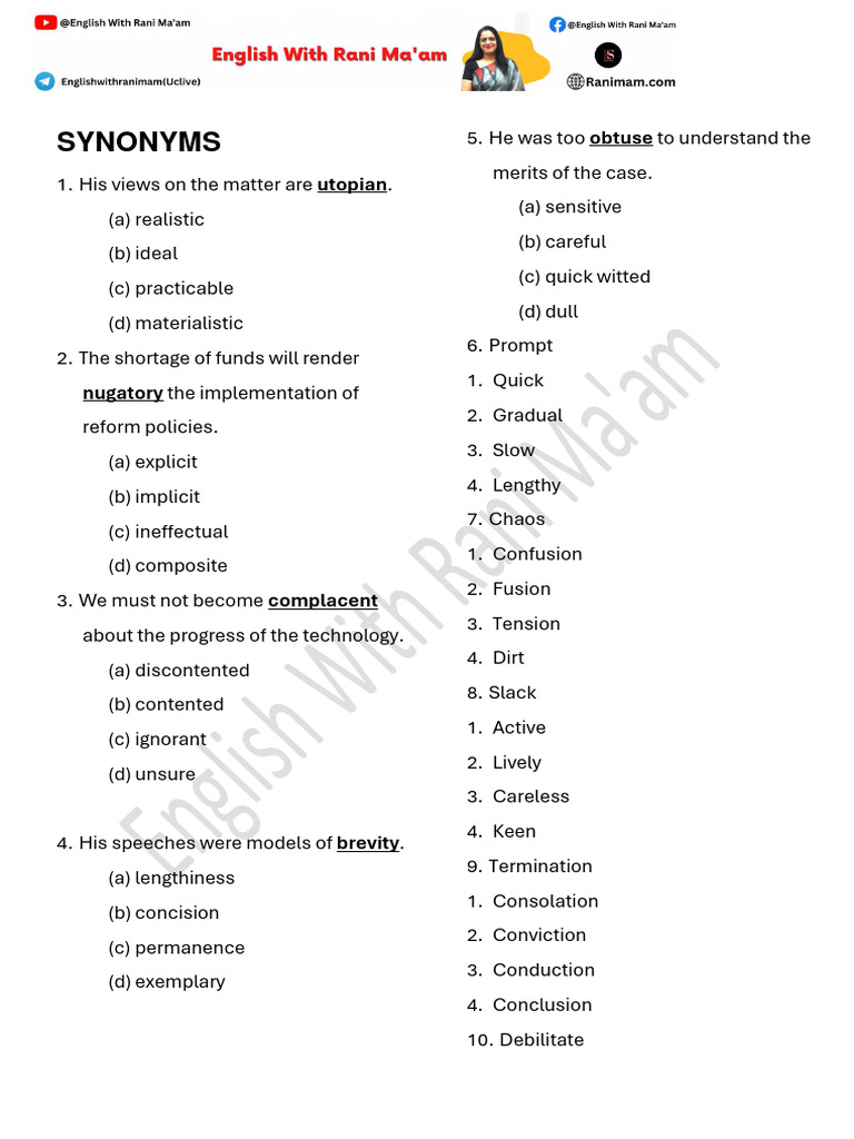 185) Synonyms Practice (PDFS) | PDF
