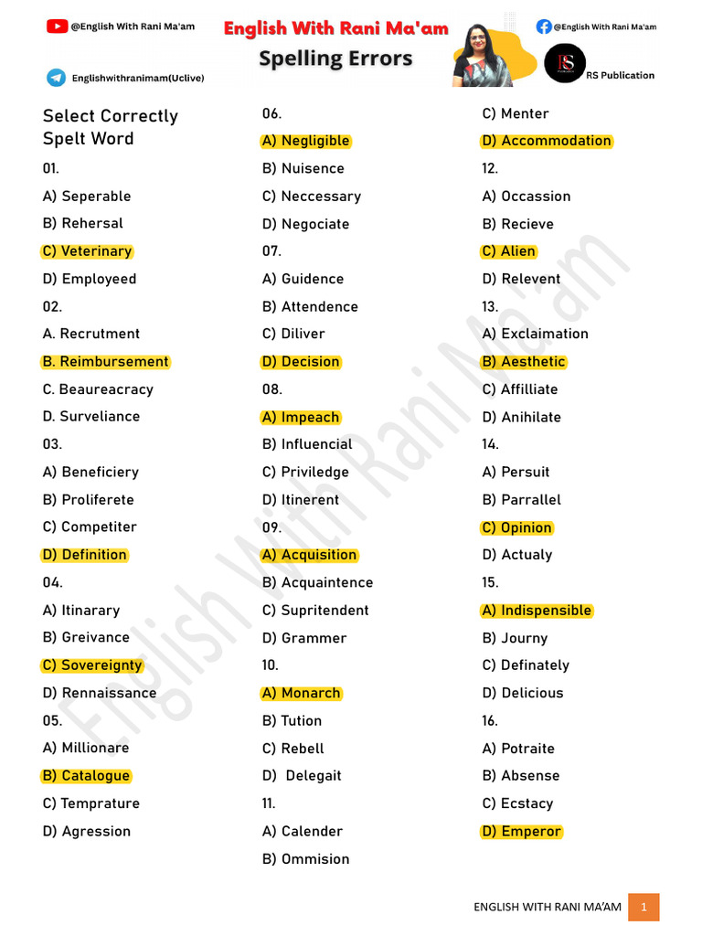 188) Spelling Error Printable (Spelling Errors) | PDF