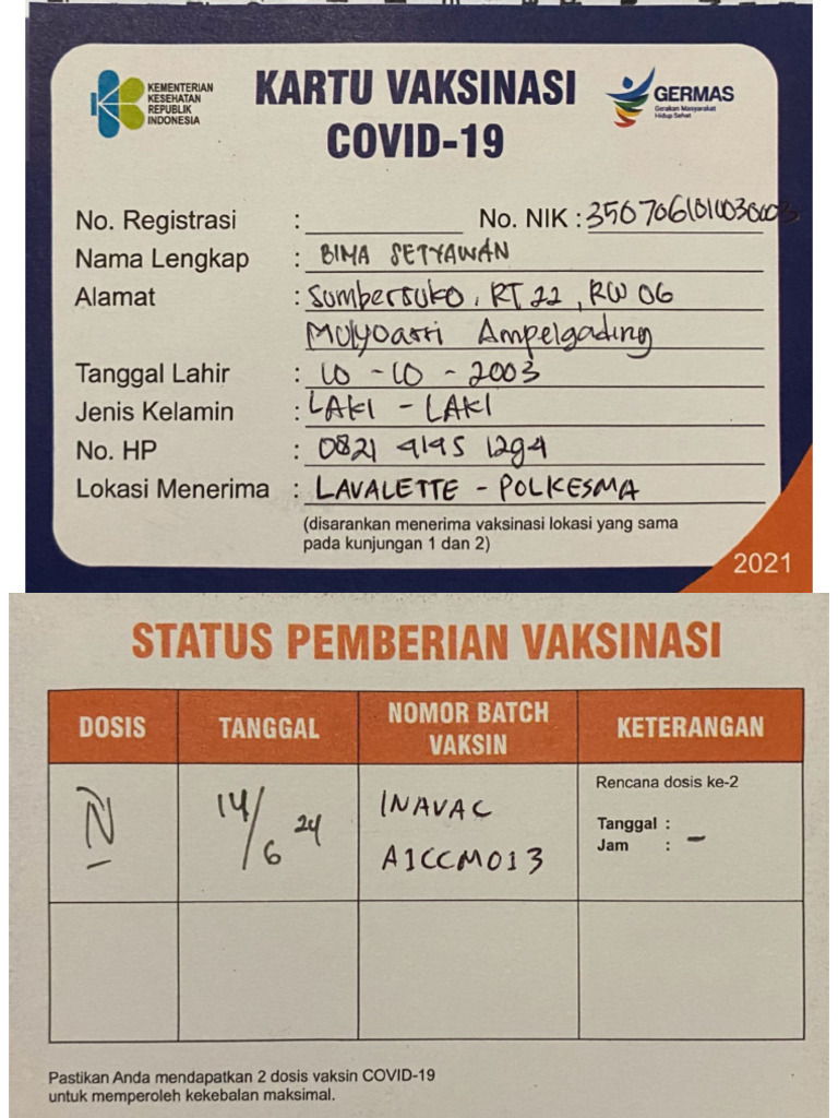Kartu Vaksin Bima Setyawan | PDF
