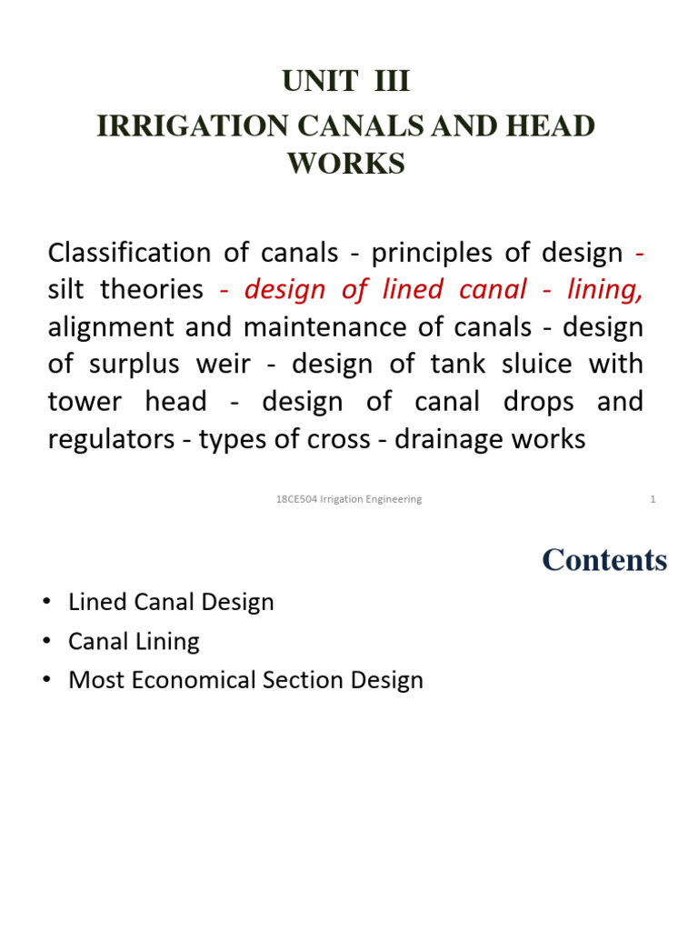 3.4 Design of Lined Canals | PDF | Canal | Concrete