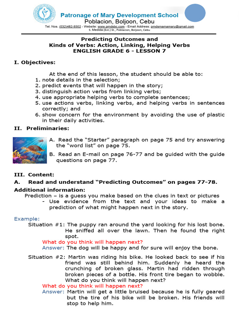 Learning Packet in English 6 - LESSON 7 | PDF | Verb | Subject (Grammar)