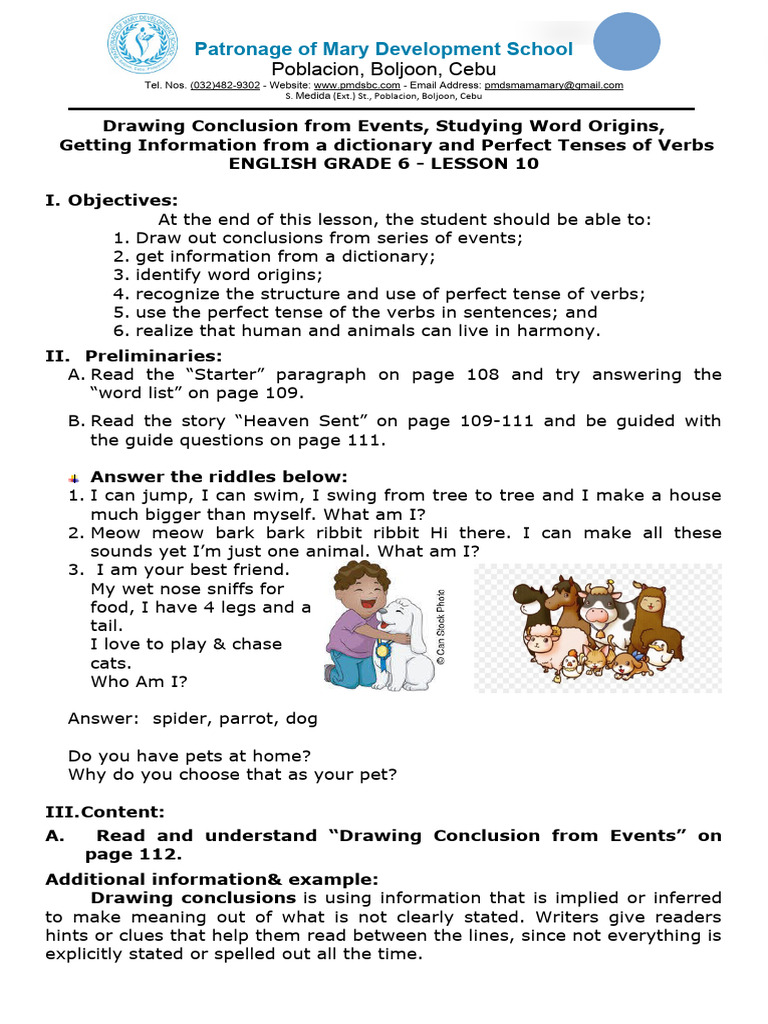 Learning Packet in English 6 - LESSON 10 | PDF | Grammatical Tense ...