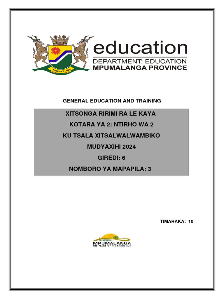 Xitsonga Grade 6 Kotara 2 Ntirho 2 2024-1 | PDF