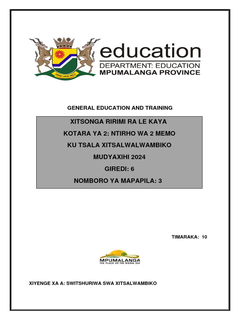 Xitsonga Grade 6 Kotara 2 Ntirho 2 Memo 2024-1 | PDF