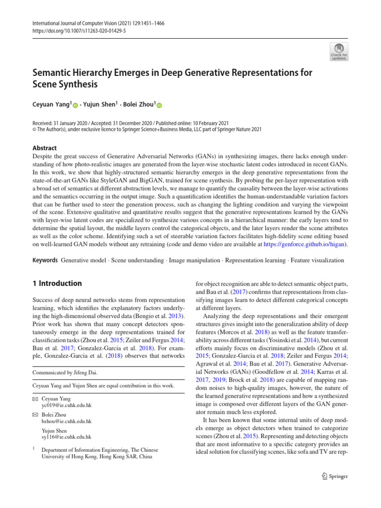 Semantic Hierarchy Emerges in Deep Generative Representations For Scene Synthesis | PDF ...