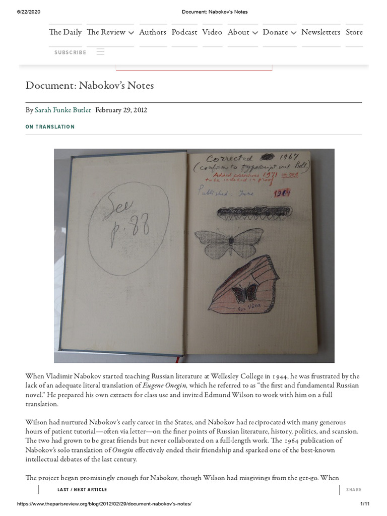 Document - Nabokovâ S Notes | PDF | Vladimir Nabokov | Translations