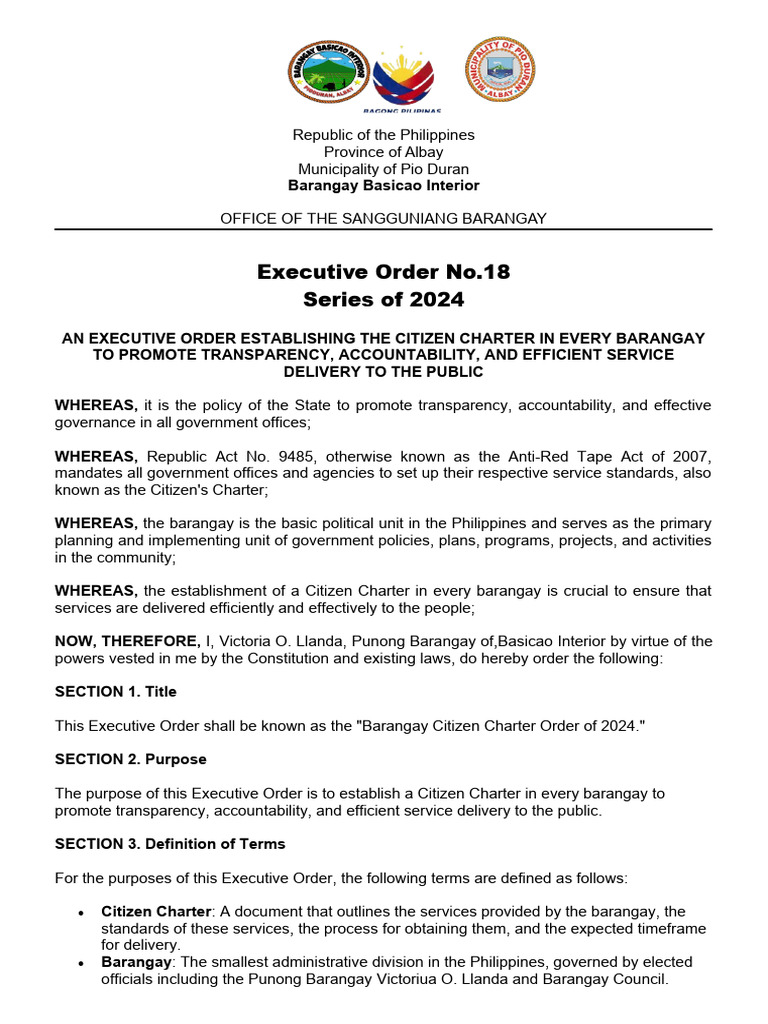 Executive Order No. 18 | PDF | Executive Order | Accountability