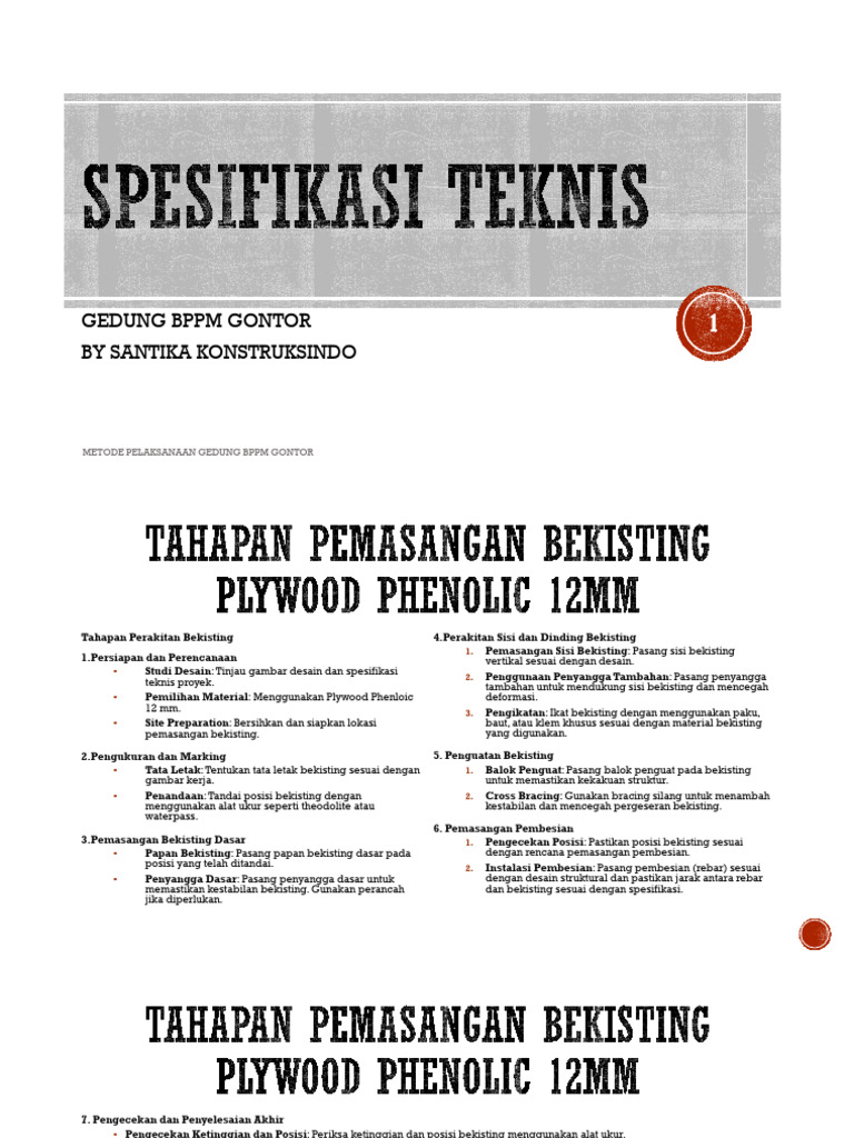 Spesifikasi Teknis Bekisting Phenolic - 8 Juli 2024 | PDF