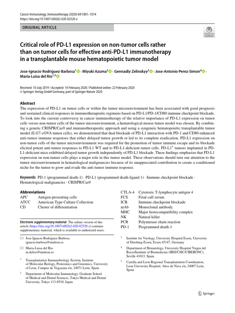 Critical Role of PD-L1 Expression On Non-Tumor Cells Rather Than On Tumor Cells For Effective ...