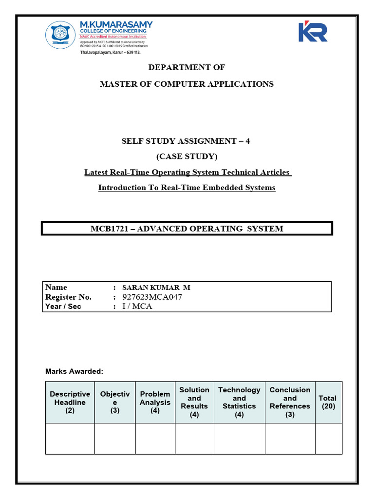 Self Study Assignment - (1) Aos Batch 5 | PDF | Embedded System | Real Time Computing