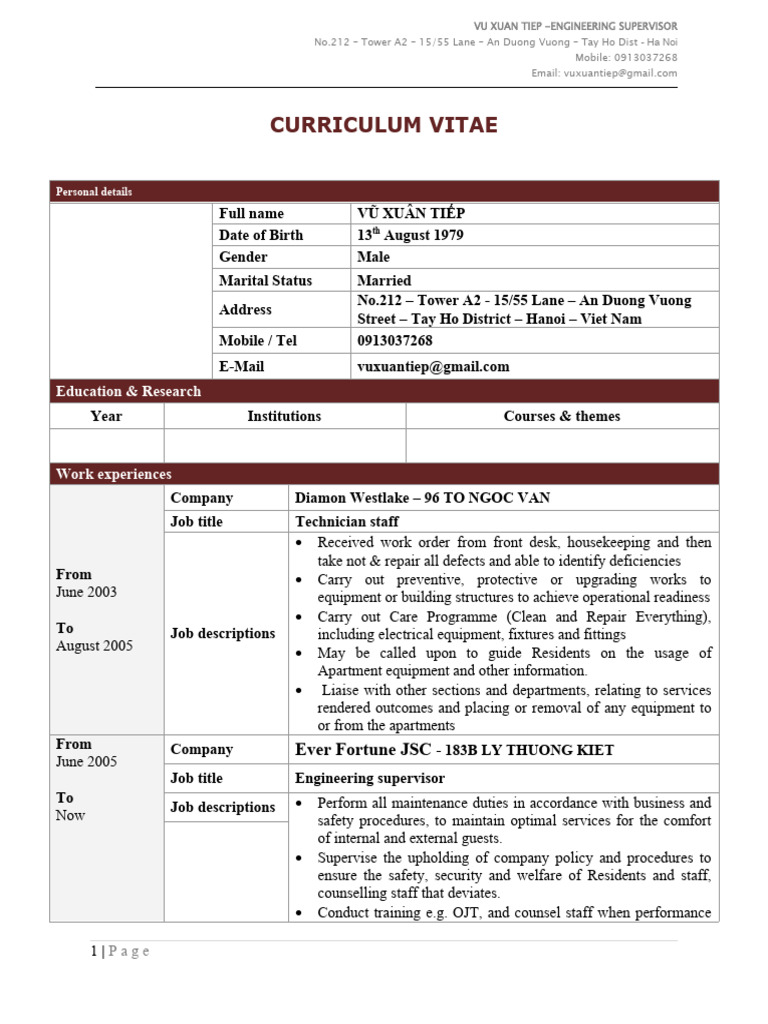 CURRICULUM VITAE - XUÂN TIẾP | PDF | Computing