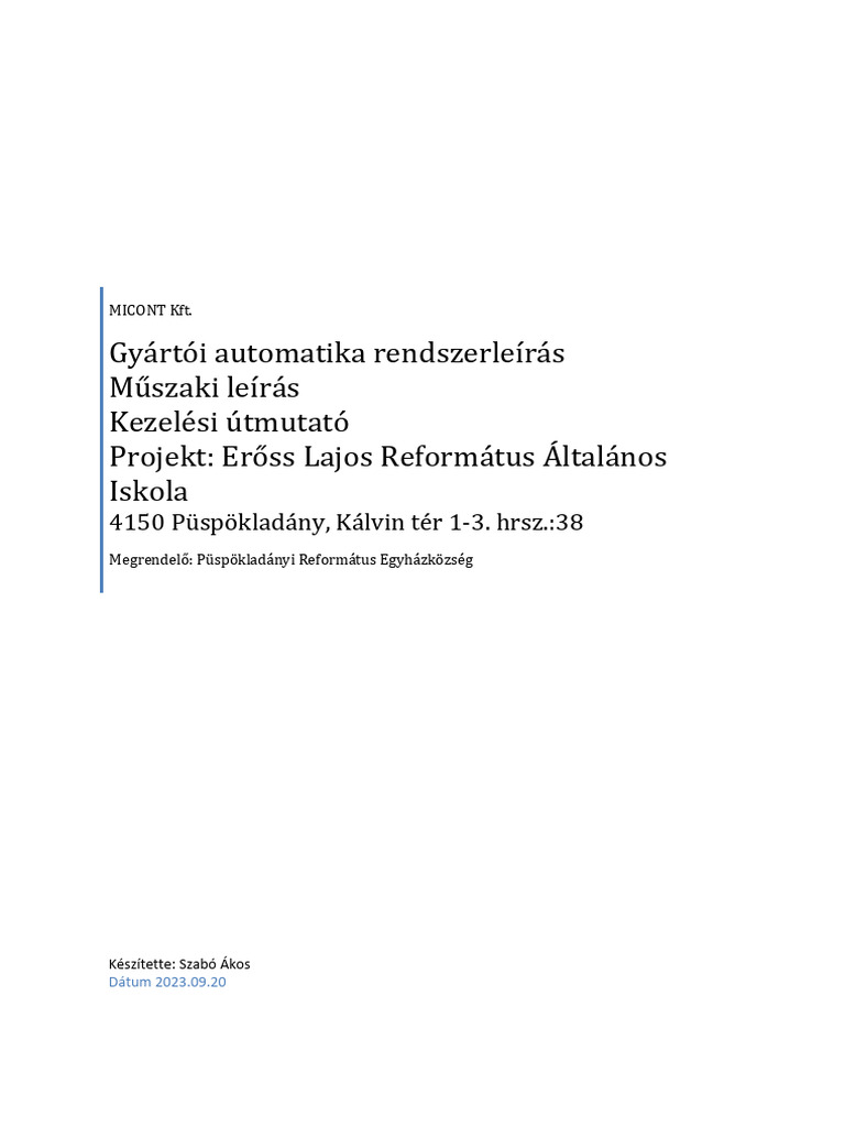 MICONT Automatika - Kezelési És Működési Leírás568 | PDF