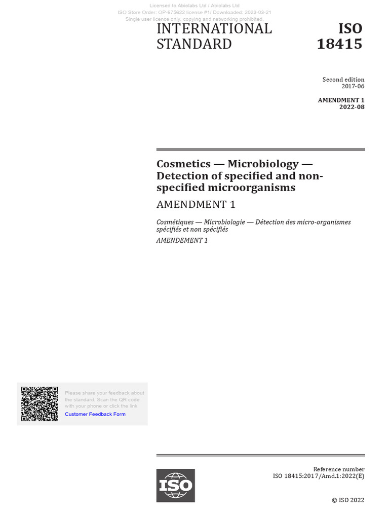 ISO 18415 2017 Amd 1 2022 (En) | PDF | International Organization For ...
