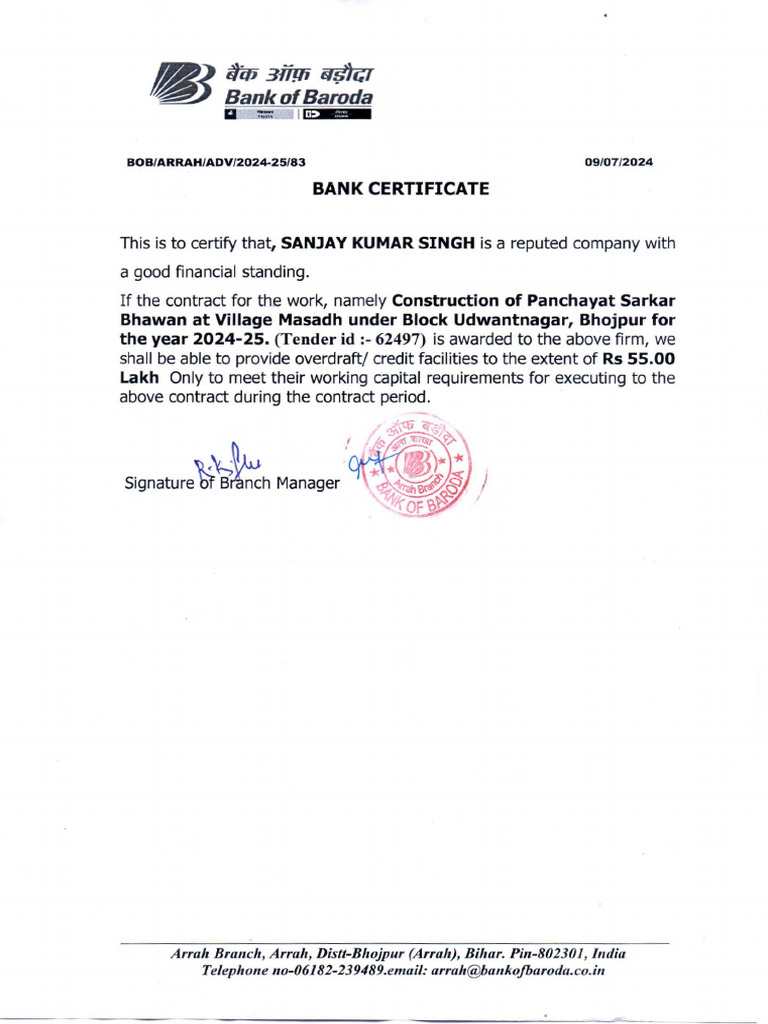 Sanjay Kumar Singh Bank Certificate + Challan and Character | PDF