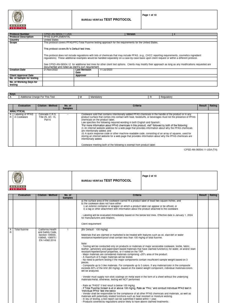 Cpsd-An-Ptcl-06504.11-Usa-Pfas Supplemental-V4 | PDF | Textiles | Clothing