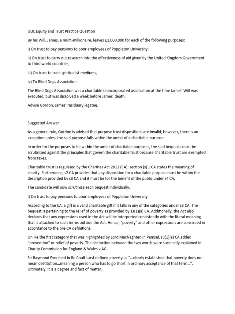 UOL Equity and Trust Practice Question | PDF | Justice | Crime & Violence