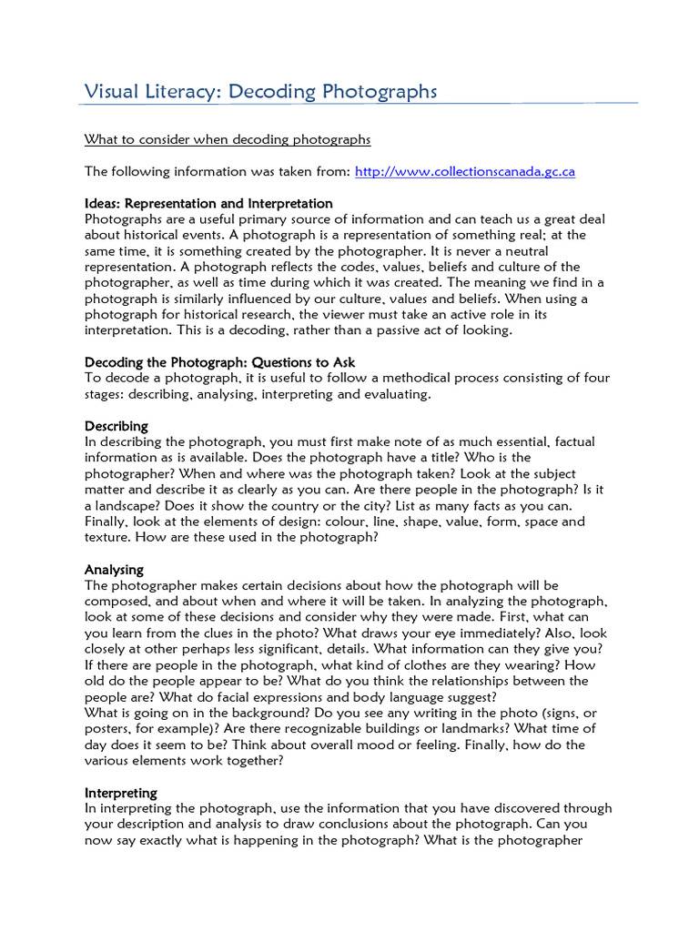 Visual Literacy Decoding Photographs | PDF | Composition (Visual Arts ...
