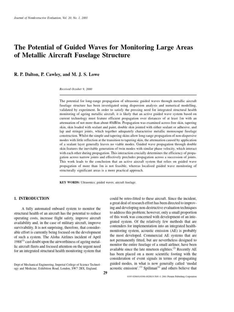 The Potential of Guided Waves For Monitoring Large Areas of Metallic Aircraft Fuselage Structure ...