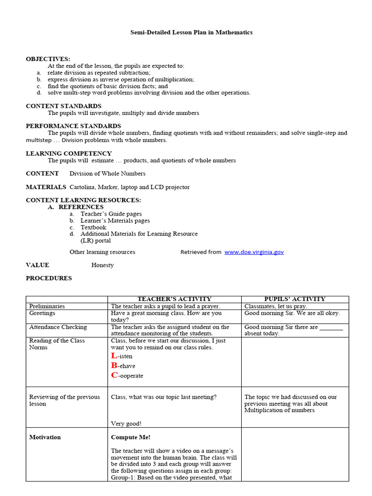 HArold lesson plan | Download Free PDF | Division (Mathematics ...