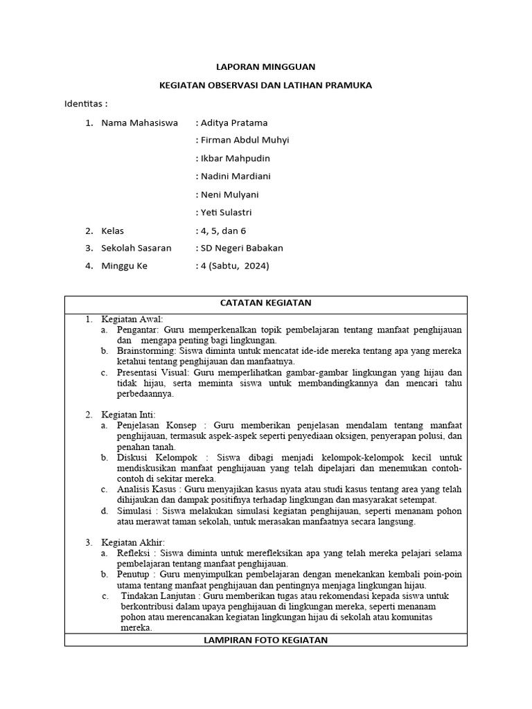 LAPORAN MINGGU KE-4 observasi lapangan dan latihan (1) | PDF