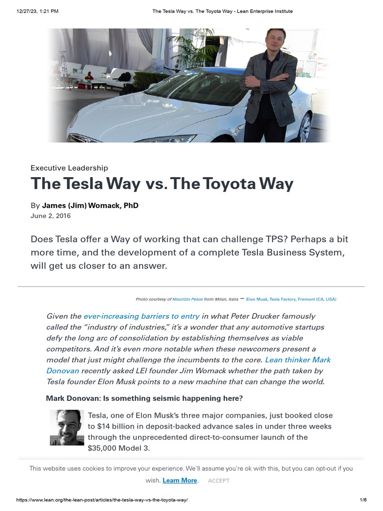 The Tesla Way vs. The Toyota Way - Lean Enterprise Institute | PDF ...
