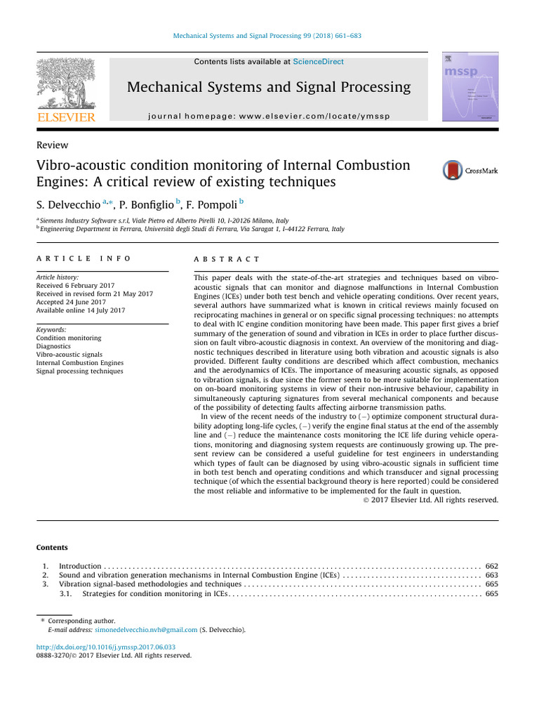 Vibro-Acoustic Condition Monitoring of Internal Combustion | PDF | Spectral Density | Engines