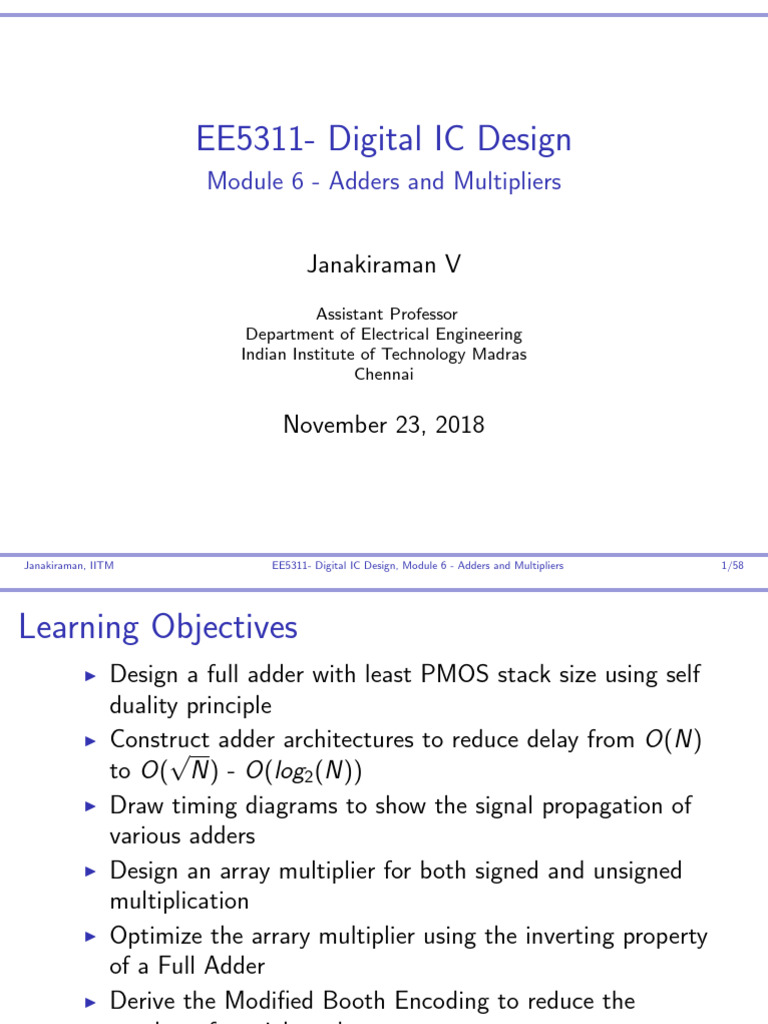 Ee5311 Module 6 Adder Mult | PDF | Computer Engineering | Arithmetic