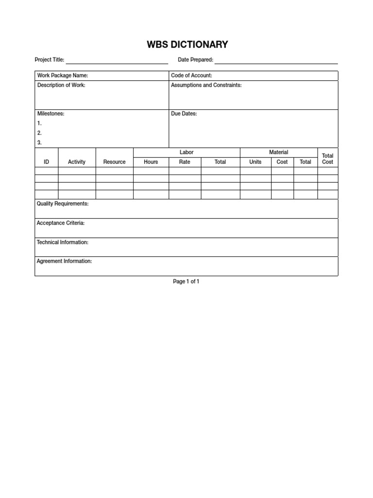 WBS Dictionary - Template | PDF