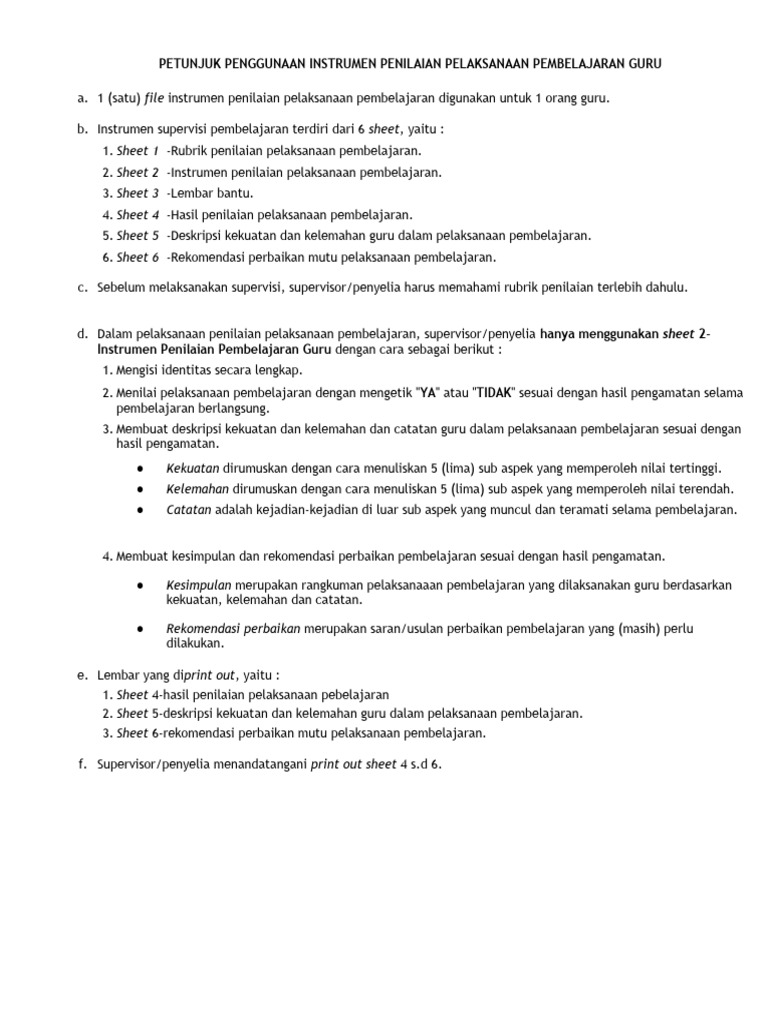 Lembar Kerja Guru - Instrumen Supervisi | PDF