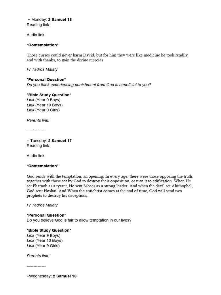 2 Samuel 16-21 Contemplations | PDF | Christian Mysticism | Books Of Samuel