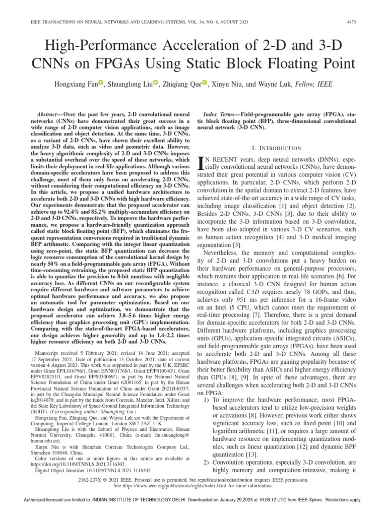 High-Performance Acceleration of 2-D and 3-D CNNs On FPGAs Using Static Block Floating Point ...