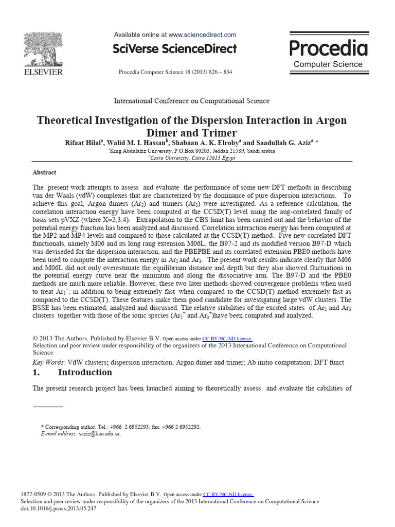 Theory Investigation of The Dispersion Interaction in Argon | PDF ...