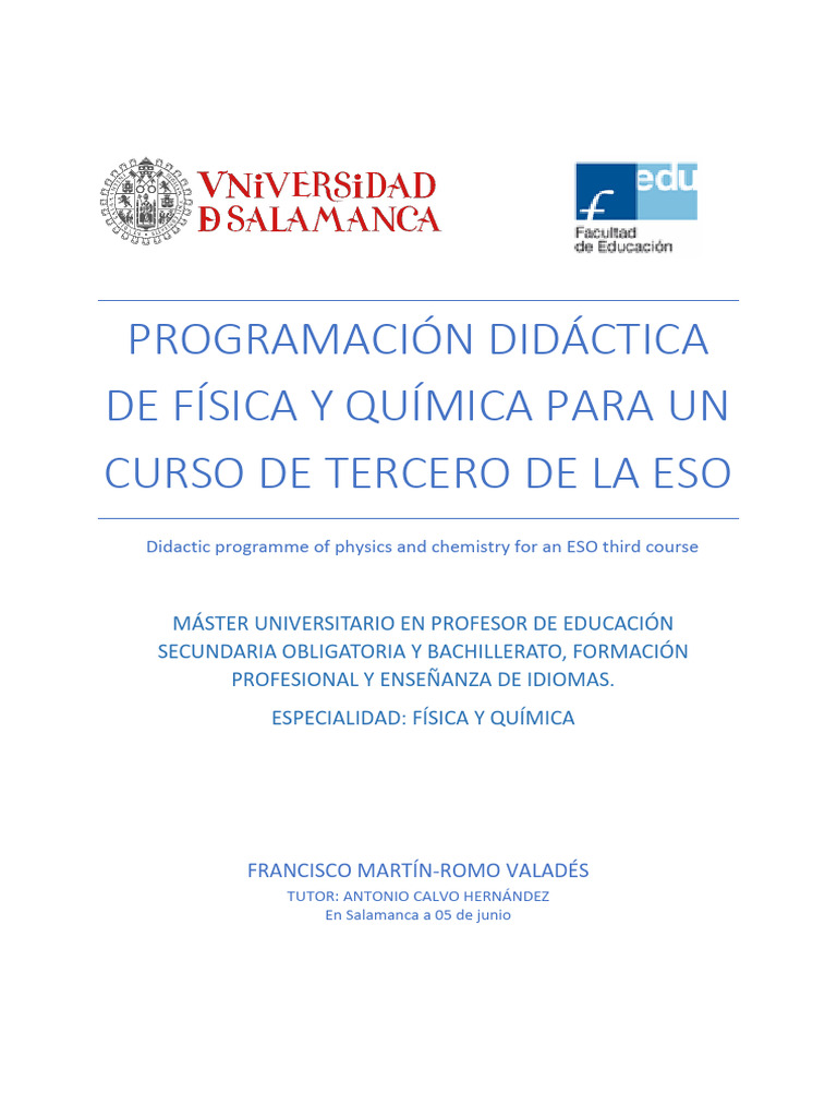 Programación Didáctica de Física y Química para Un Curso de Tercero de La ESO | PDF | Evaluación ...