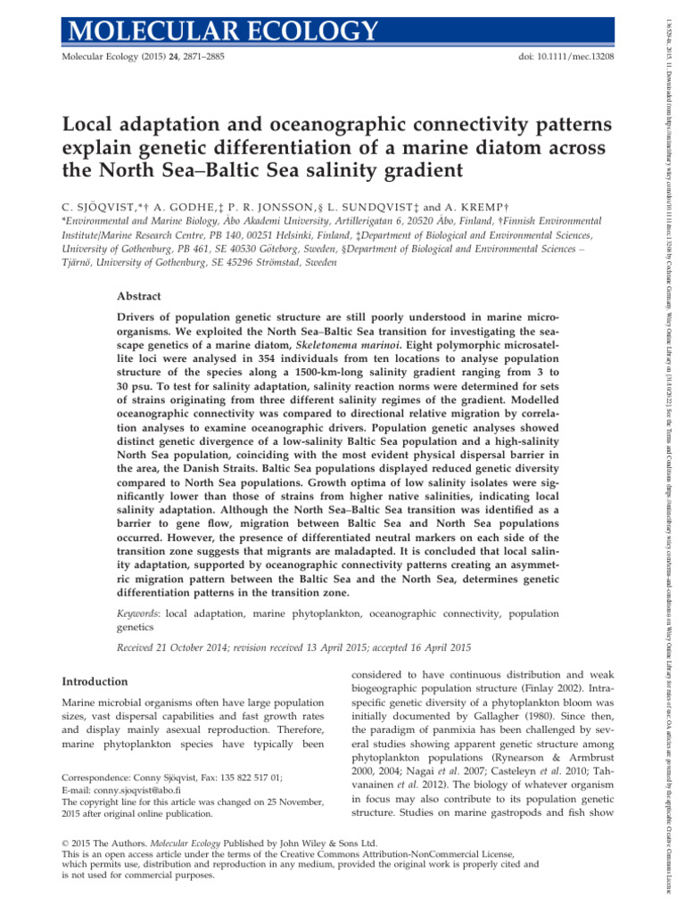 Molecular Ecology - 2015 - SJ Qvist - Local Adaptation and ...