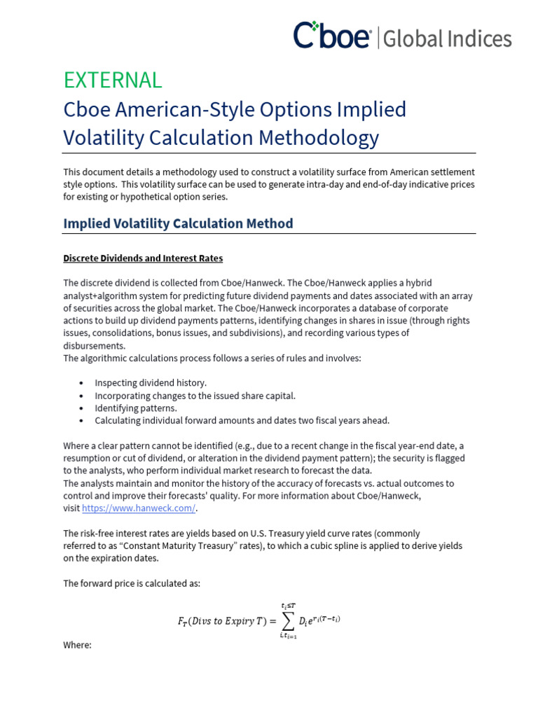 Cboe American Style Options Implied Volatility Calculations Methodology ...