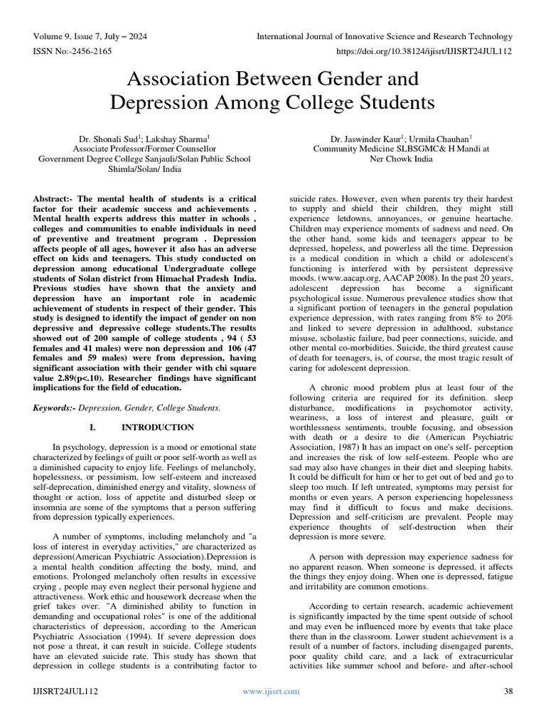Gender and Depression in College Students | PDF | Major Depressive ...