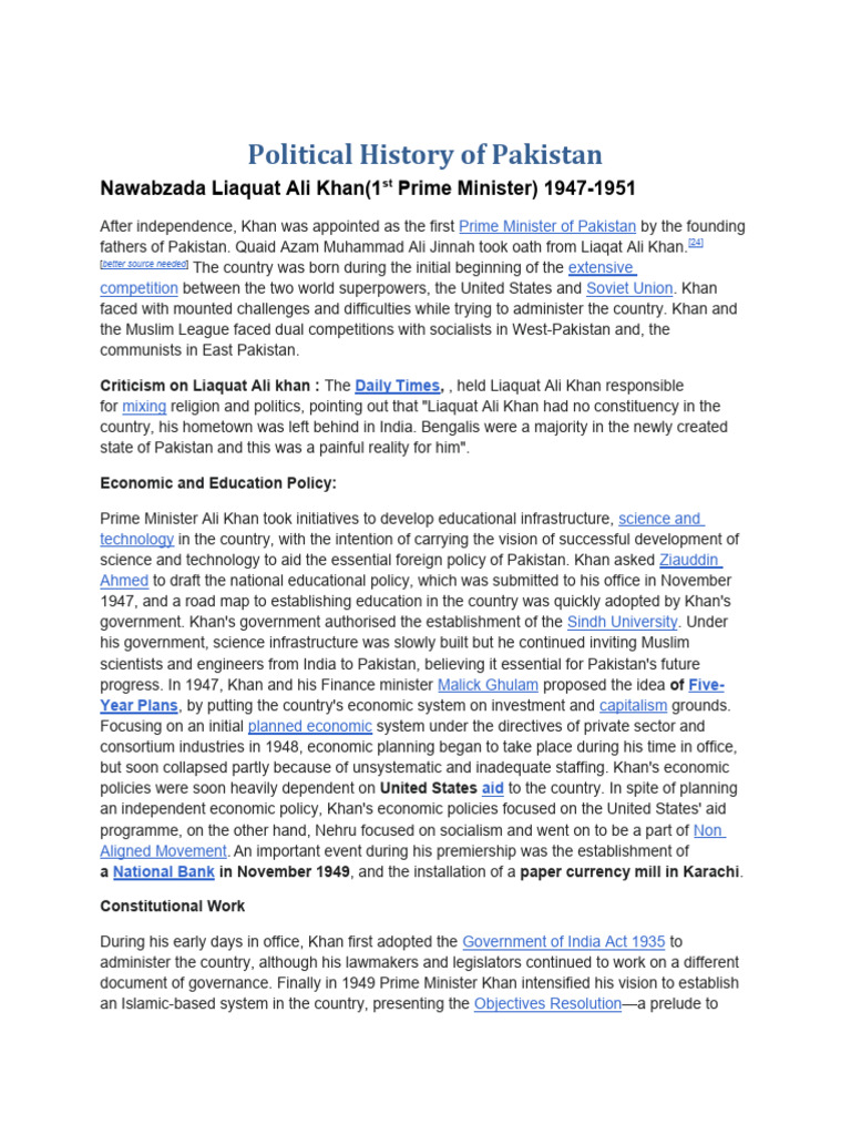 Political History of Pakistan | PDF | Pakistan | Government Of Pakistan