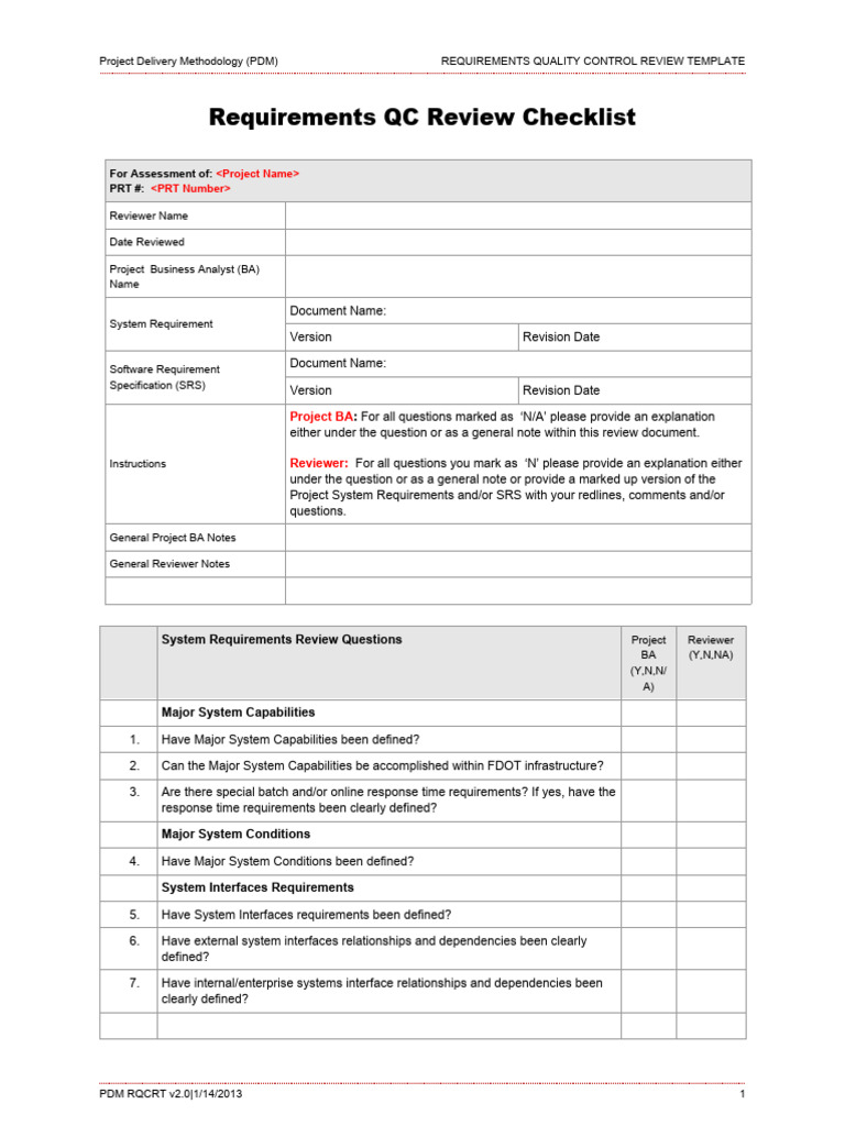 requirements_qc_review_template | Download Free PDF | Business Process ...