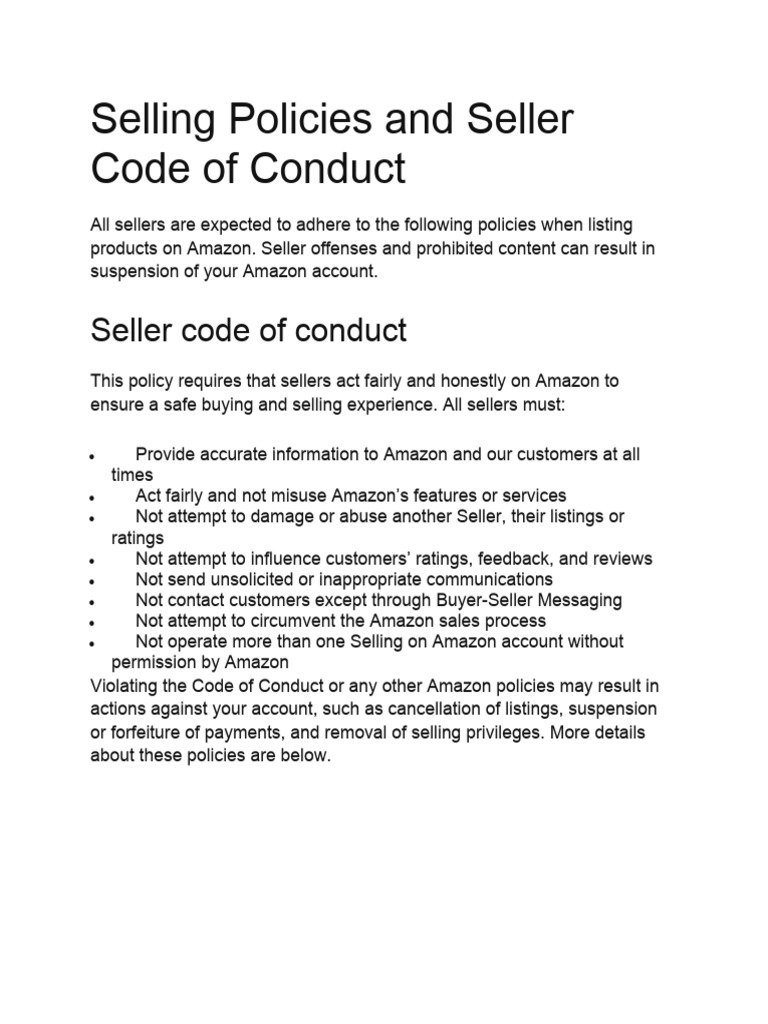 Selling Policies and Seller Code of Conduct | Download Free PDF | Sales ...