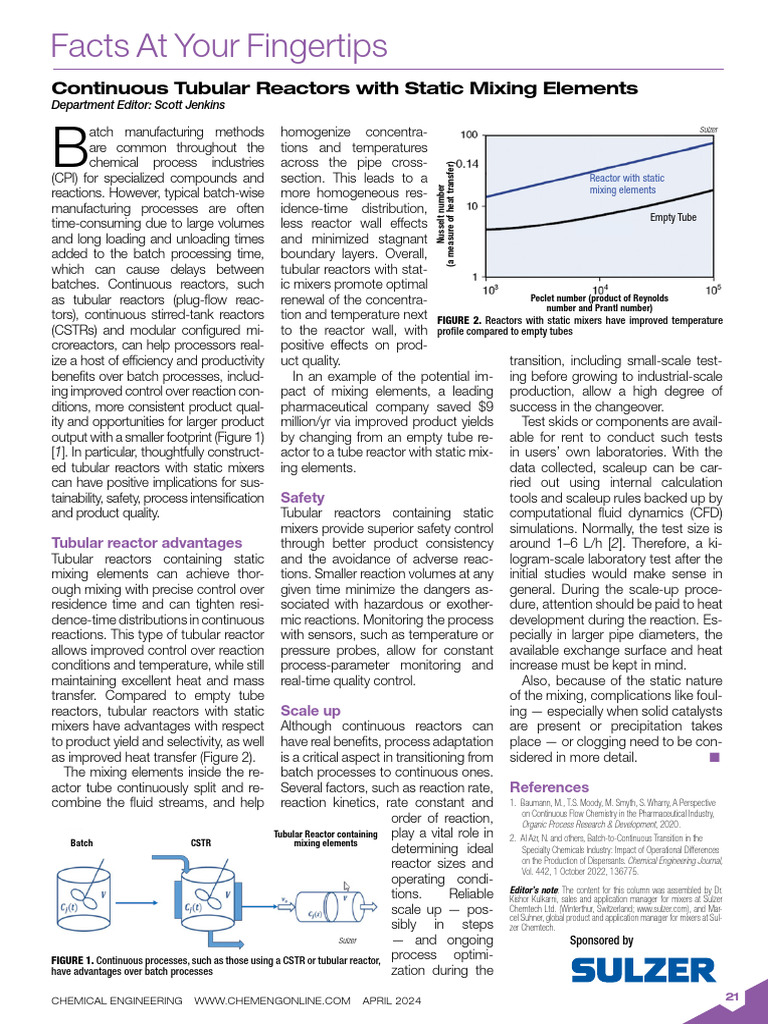 Continuous Tubular Reactors With Static Mixing Elements Download Free Pdf Chemical Reactor