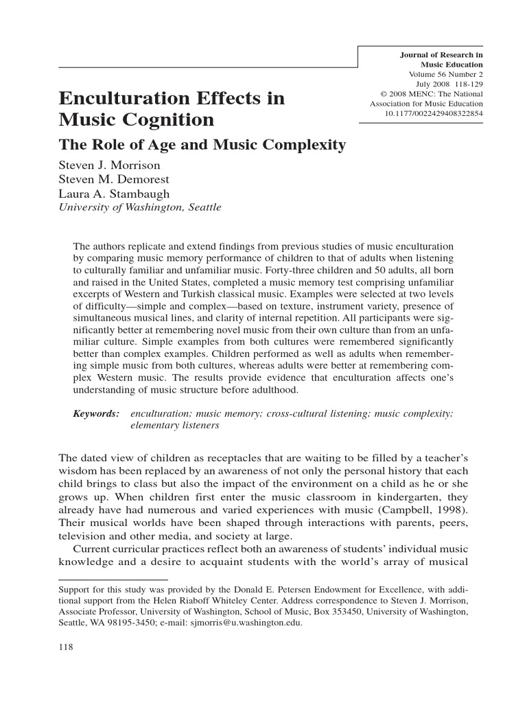 Enculturation Effects in Music Cognition the Role of Age and Music ...