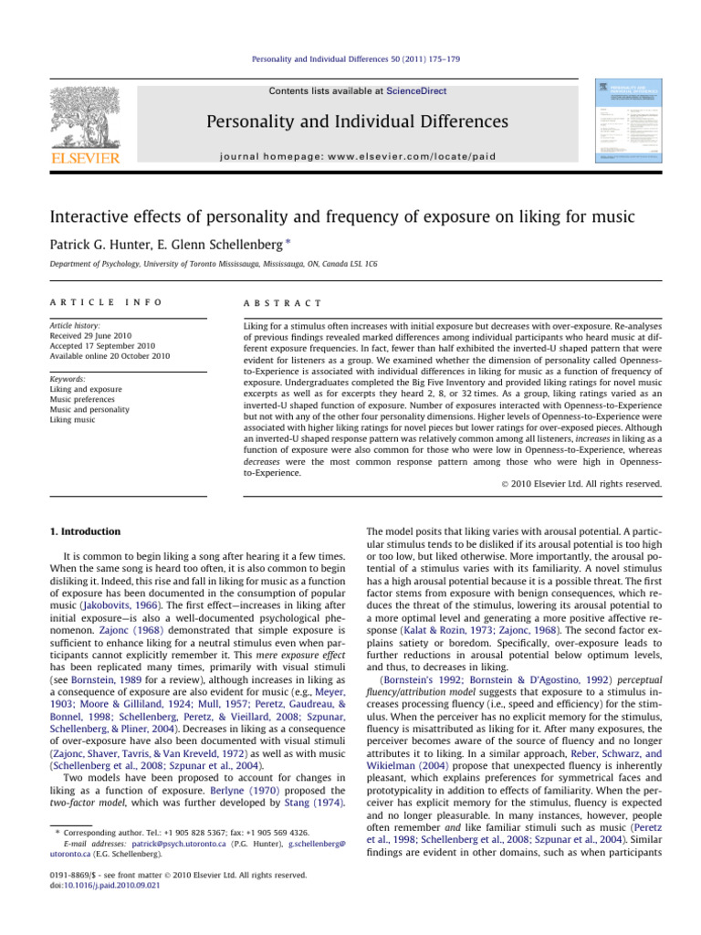 Interactive Effects of Personality and Frequency of Exposure On Liking ...