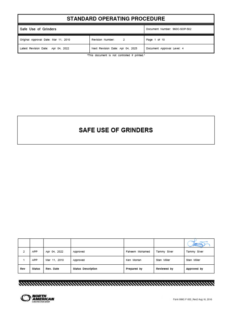960C-SOP-502-R2 - Safe Use of Grinders - 2022-04-04 | PDF | Grinding ...