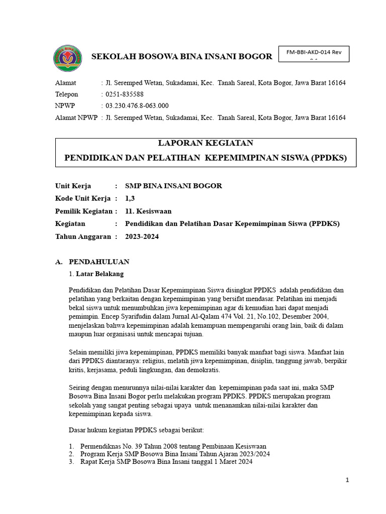 Contoh Laporan Kegiatan Ldks | PDF | Karier & Perkembangan